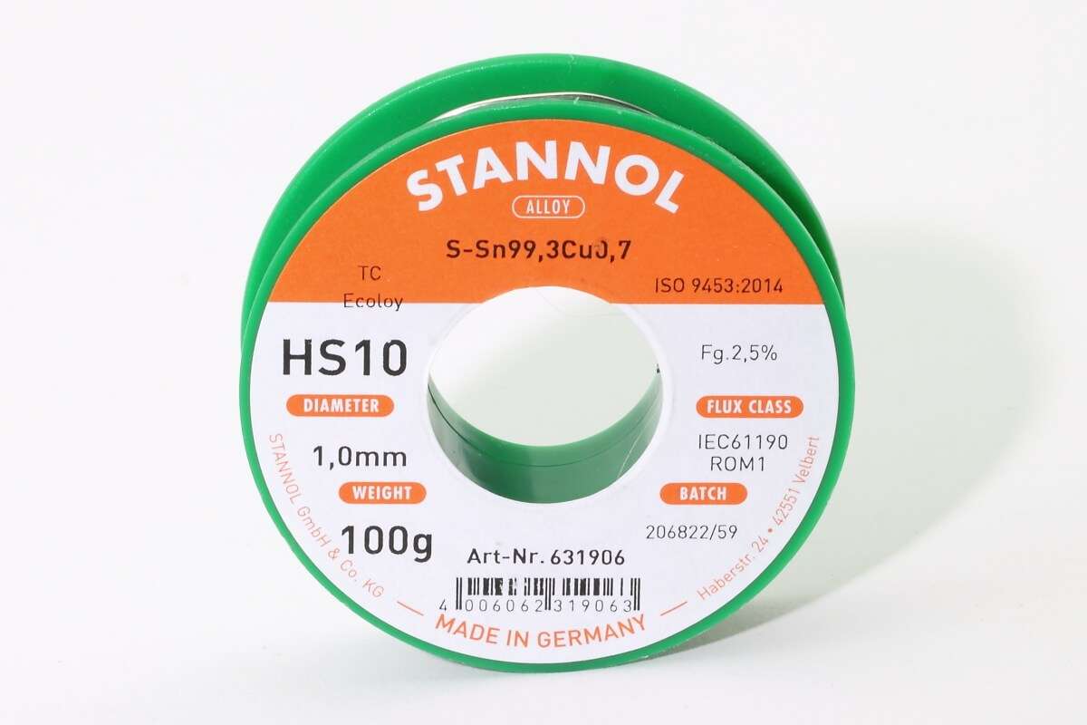 100 g Stannol HS10 Lötzinn Ø 1 mm · RoHS bleifrei